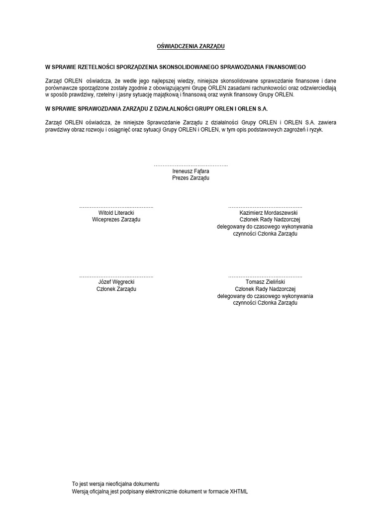 6 - Oświadczenie Zarządu Skons | PDF