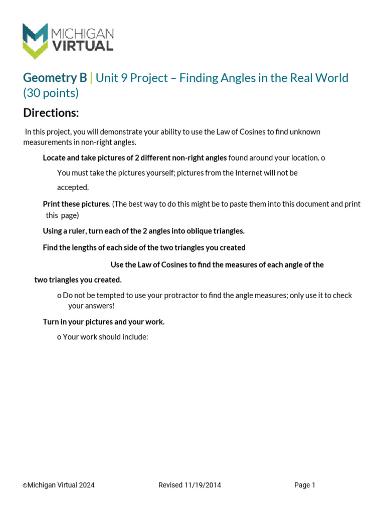 Unit 9 Project - Finding Angles in The Real World | PDF