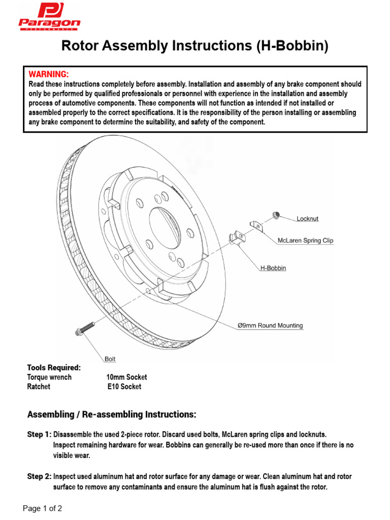 Rotor Assembly Instructions (H Bobbin) Paragon Performance | PDF ...