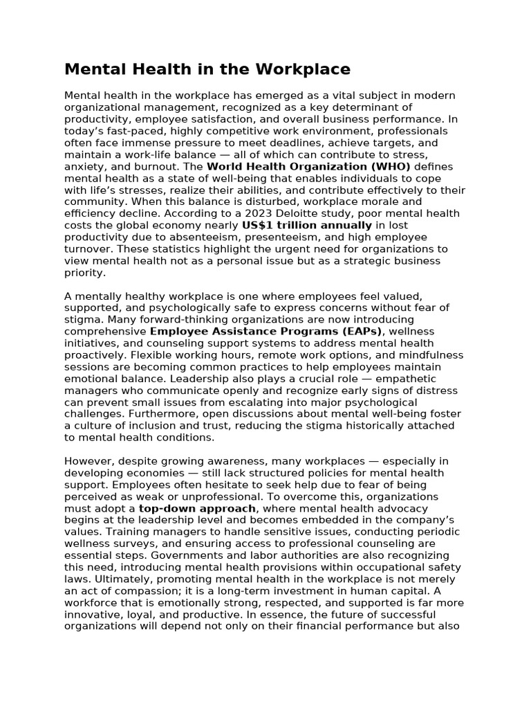 Boosting Workplace Mental Health Strategies | PDF | Mental Health ...