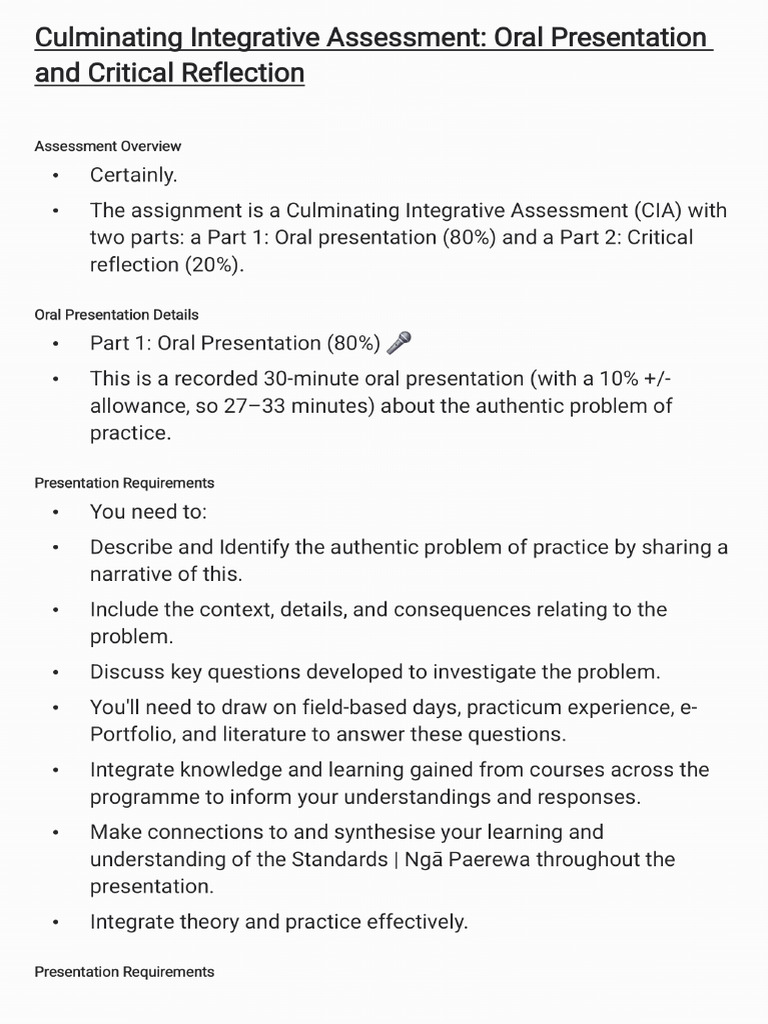 Culminating Integrative Assessment Oral Presentat To Do List | PDF