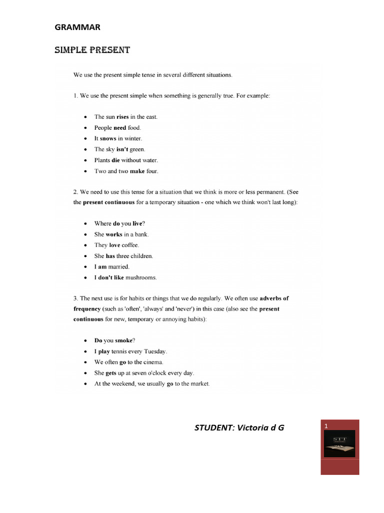 Simple Present-Continuous Theory& Practice | PDF