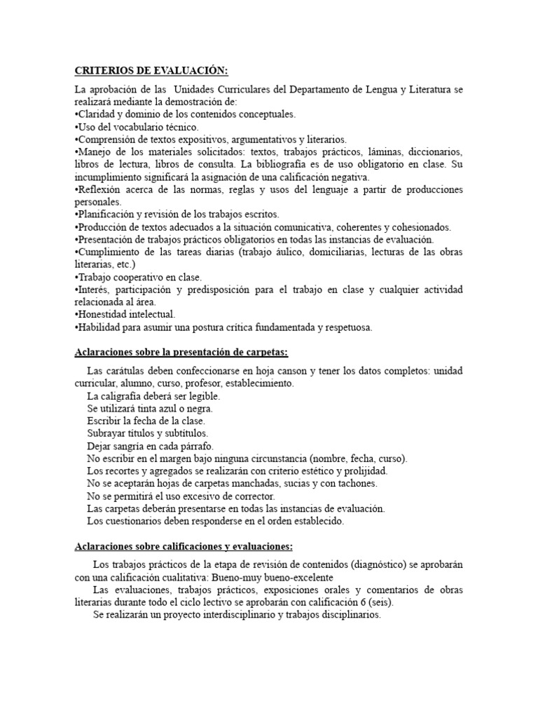 Criterios de Evaluaci-N Lengua | PDF