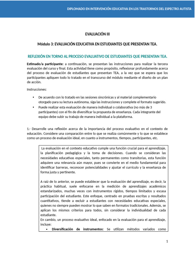 EVALUACIÓN IIl Modulo 3 Mikaela Valdebenito | PDF | Evaluación | Autismo