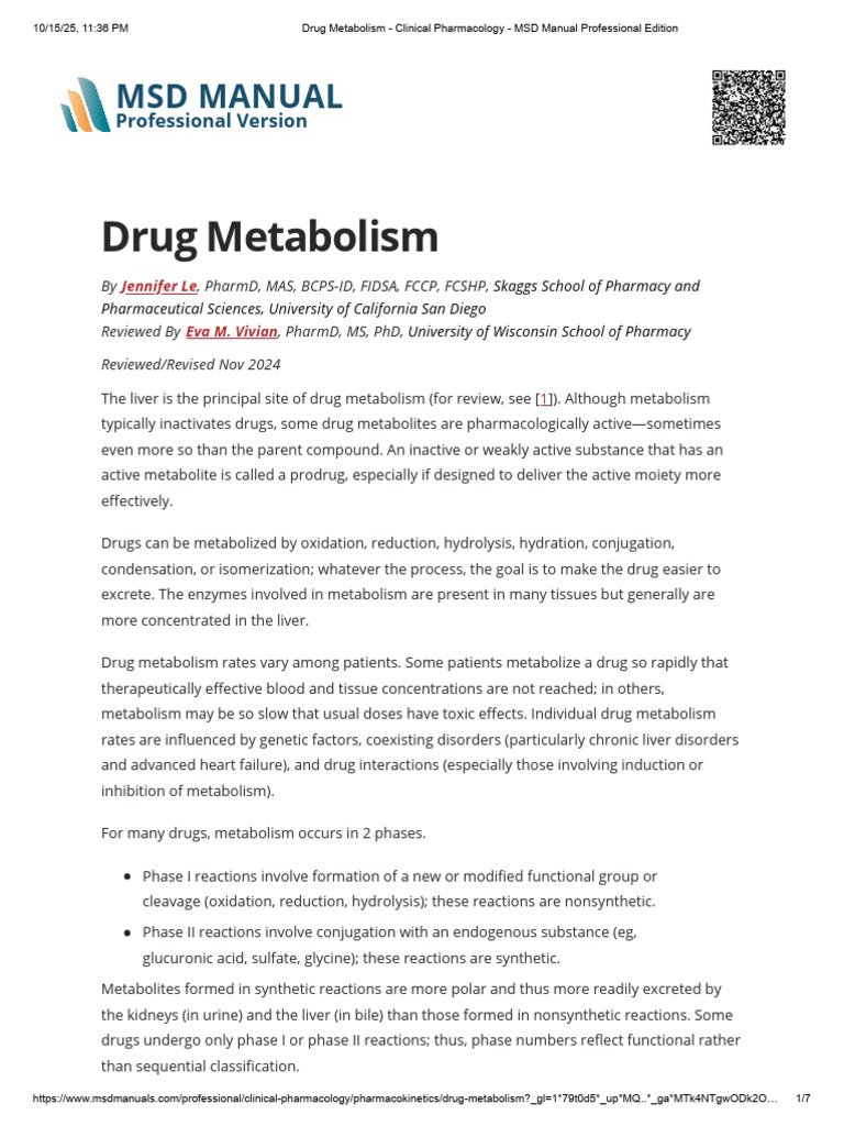 Drug Metabolism - Clinical Pharmacology - MSD Manual Professional ...