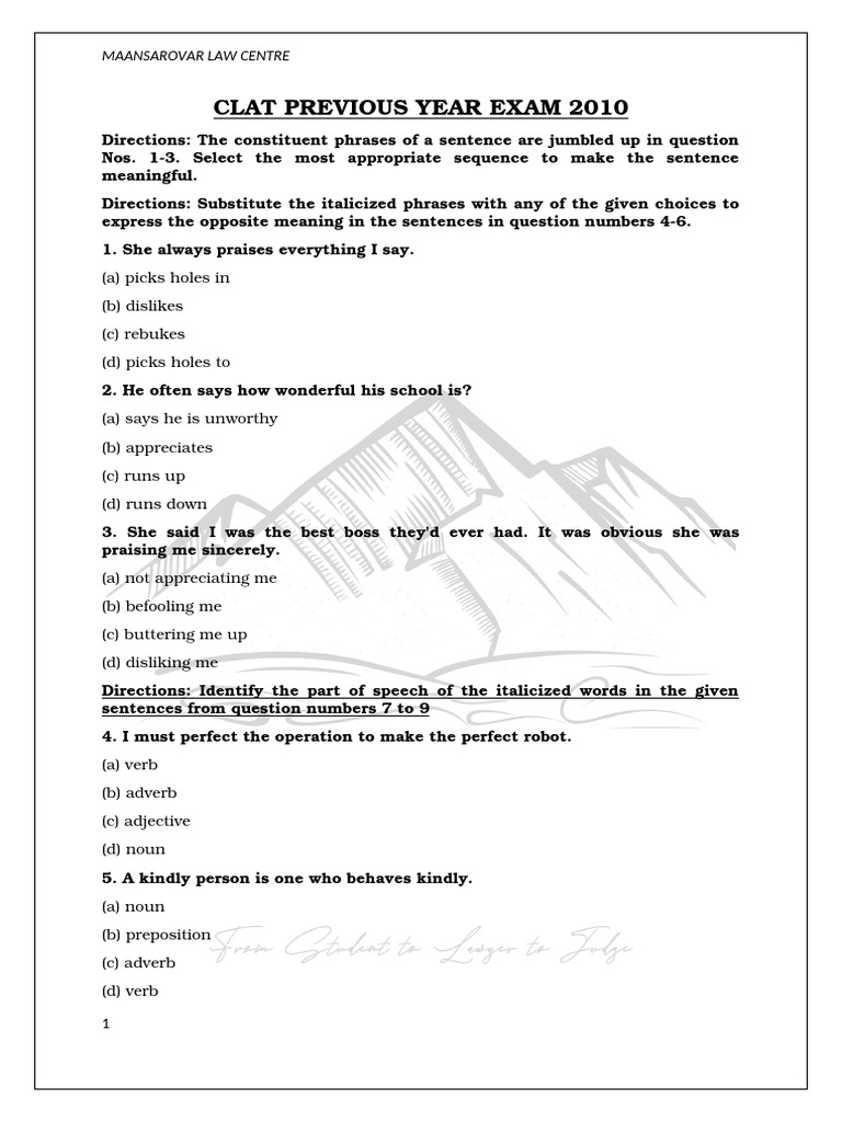 Clat 2010 Paper and Answer Key | PDF | Oedipus | Adverb