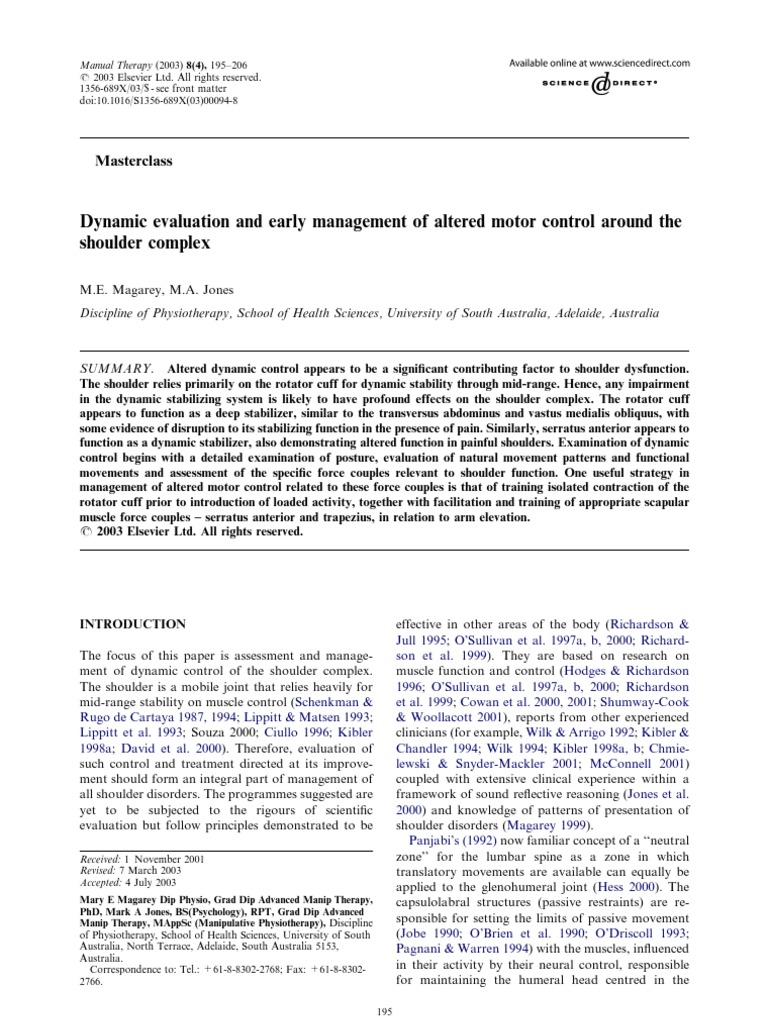 Dynamic Evaluation and Early Management of Altered Motor Control Around ...