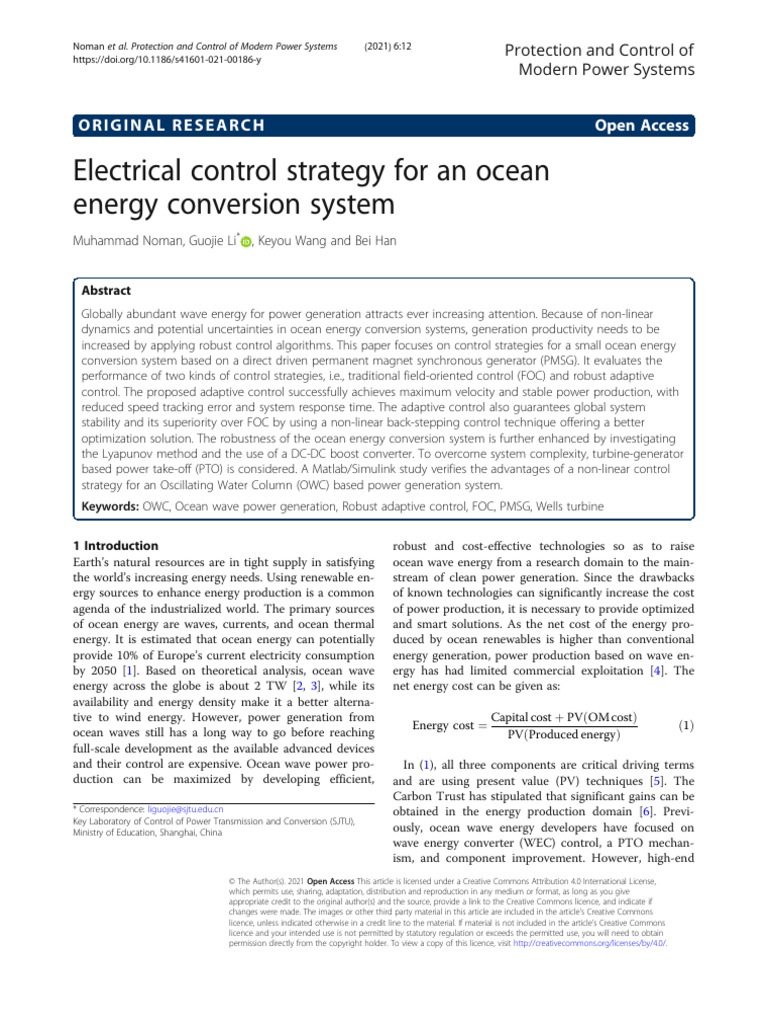 Ocean Energy Control Strategies Explained | PDF | Turbine | Electric ...