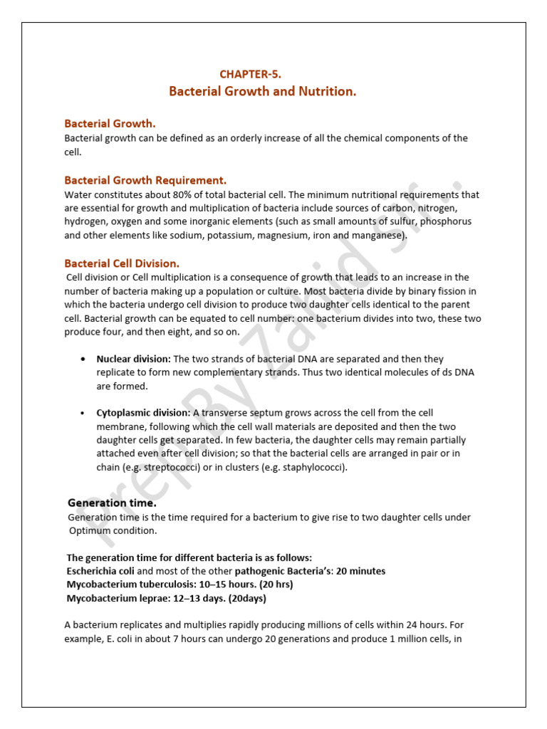 Bacterial Growth and Nutrition Overview | PDF | Bacteria | Cell (Biology)
