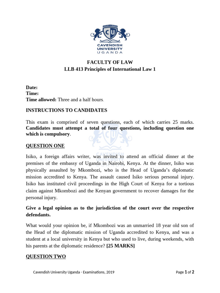 LLB 413 Principles of International Law 1 | PDF | International Law ...