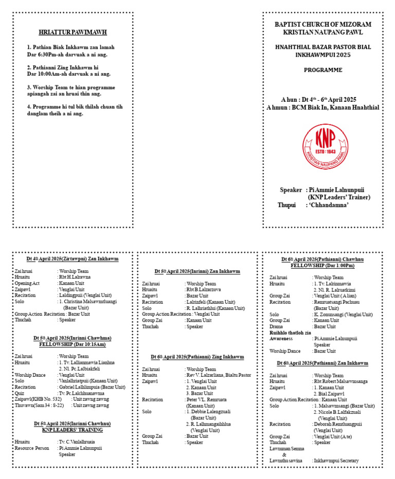 Inkhawmpui 2025 Baptist Program | PDF