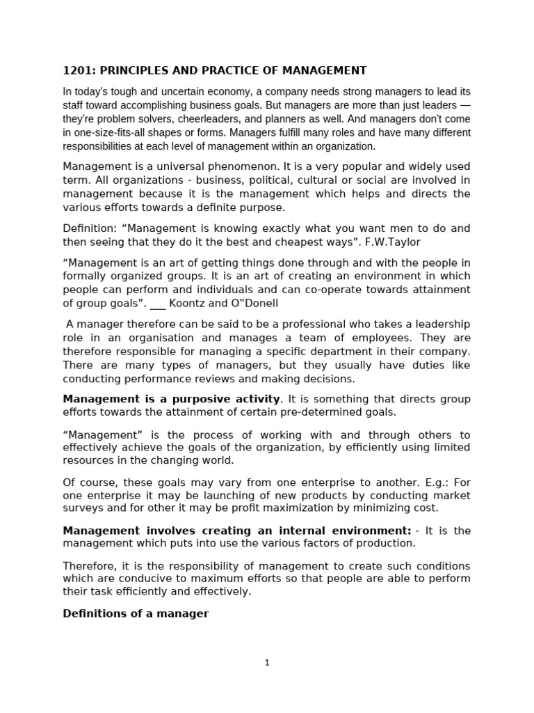 Principles of Management Notes 1 | PDF | Business | Economies
