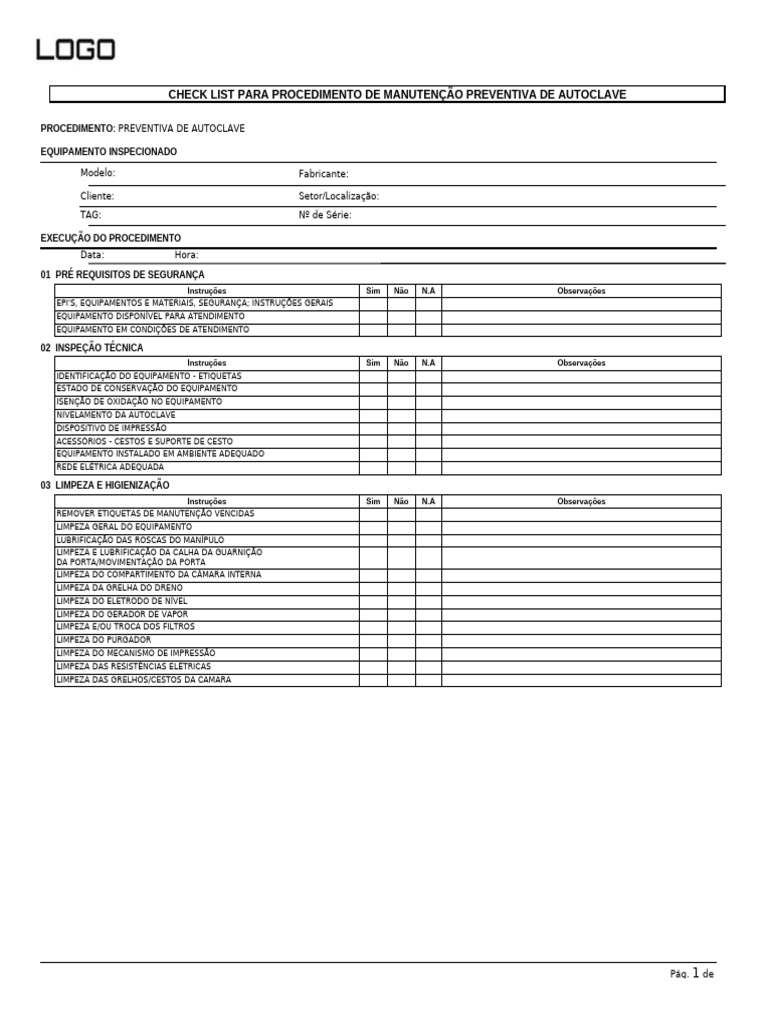 Check List Manutenção Autoclave | PDF
