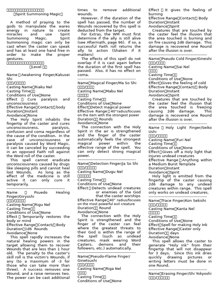 Spells：Spirit Summoning Basic 1～3Level_English_SWADE | PDF