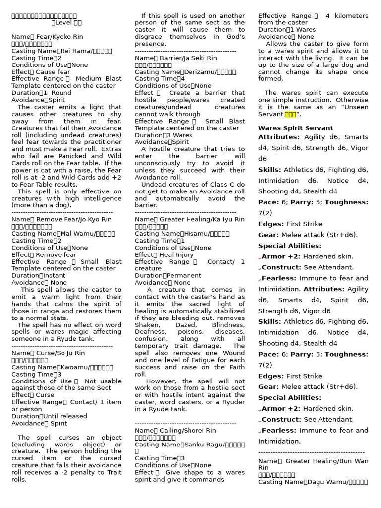 Spells：Spirit Summoning Mid Level 4～6Level_English_SWADE | PDF