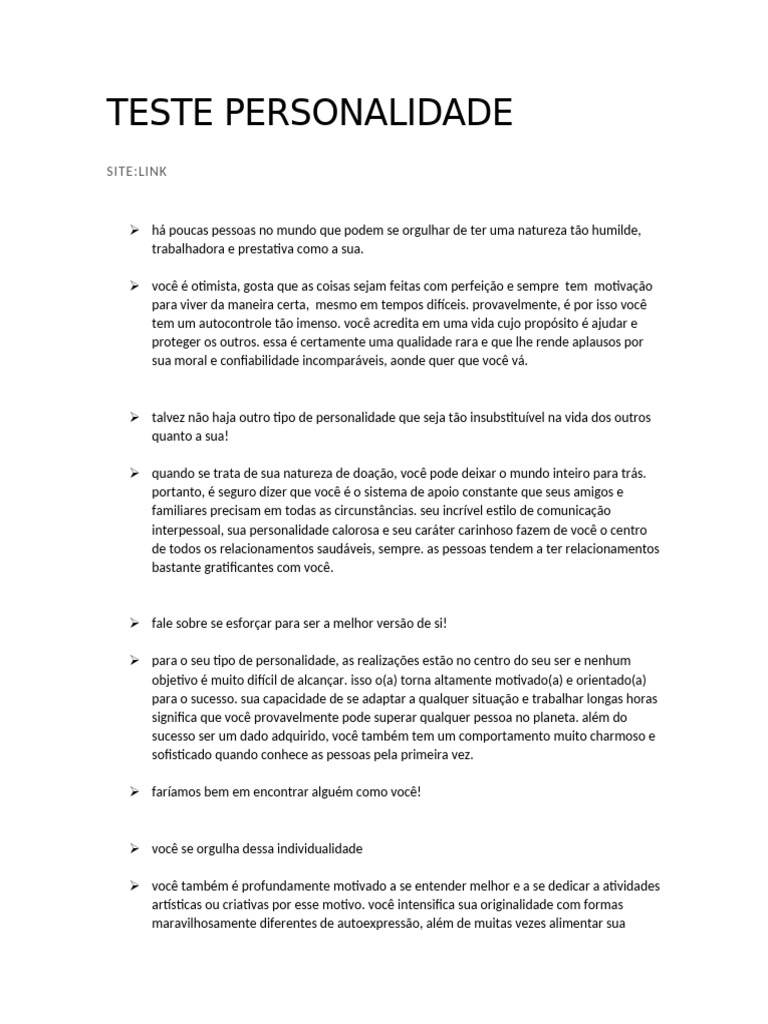 Teste Personalidade - The Personality Lab | PDF | Vida | Natureza