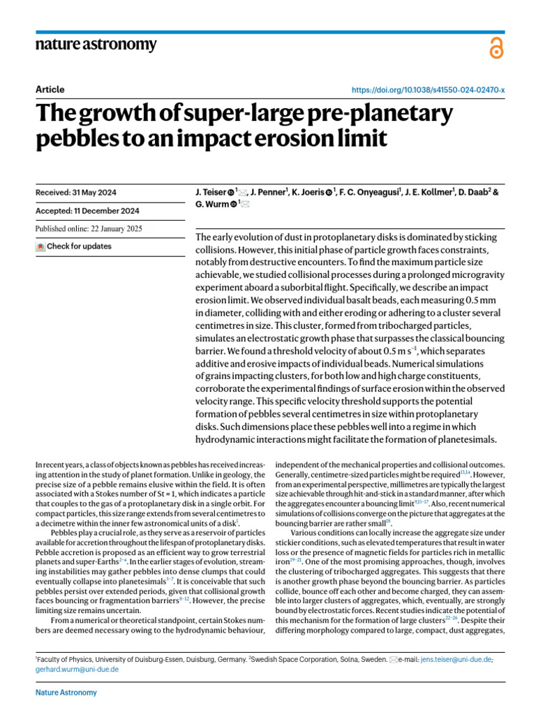 The Growth of Super-Large Pre-Planetary Pebbles To An Impact Erosion ...