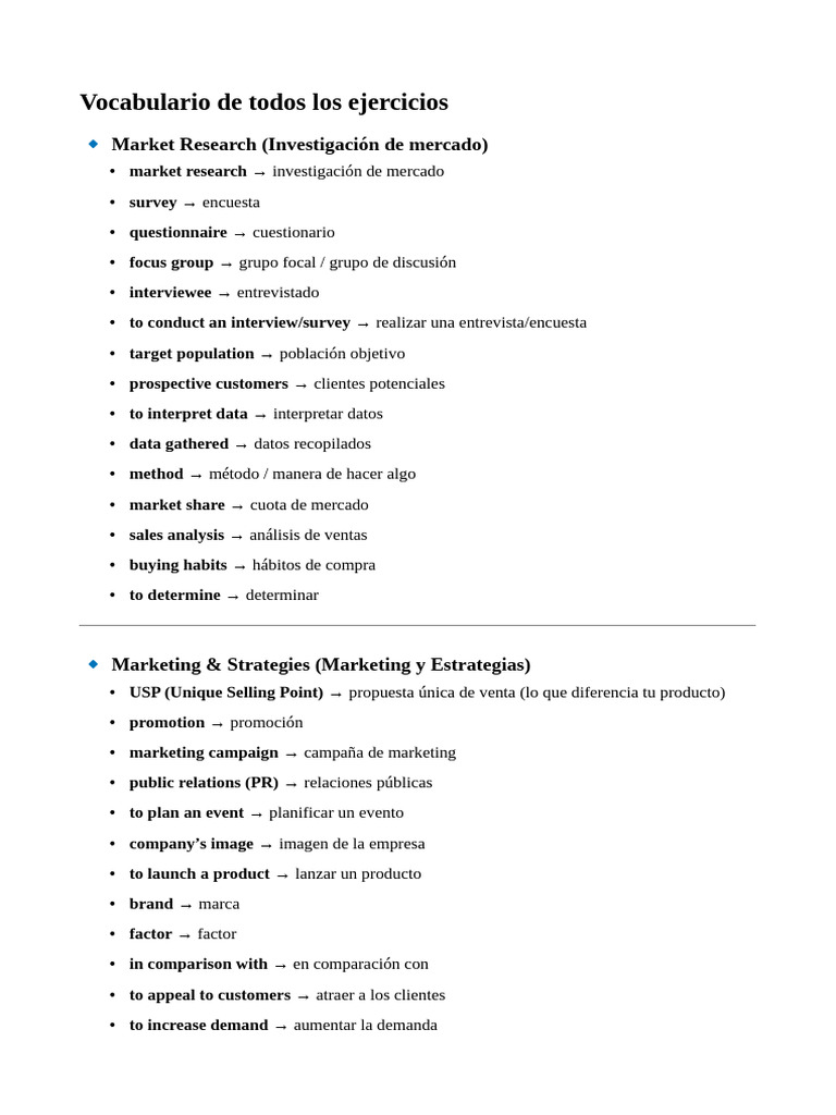 Vocabulario Clave para Marketing y Negocios | PDF | Microeconomía ...