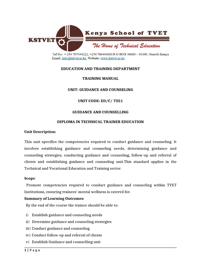 Guidance and Counseling Training Manual | PDF | Psychotherapy ...