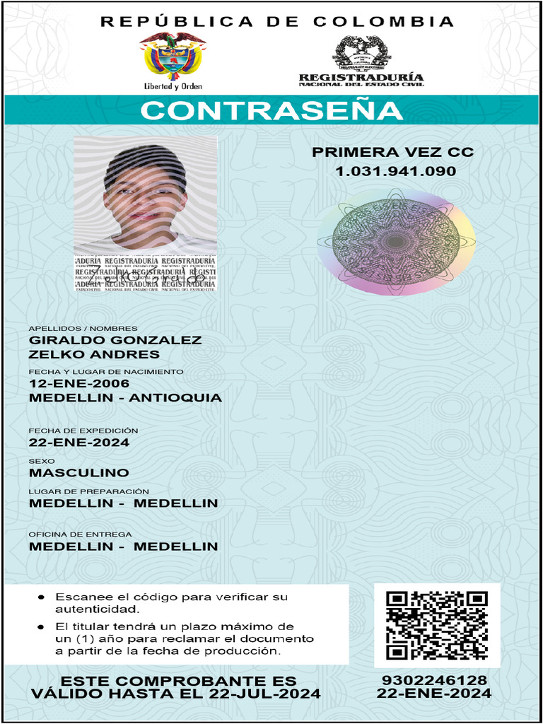 Comprobante de Identidad: Giraldo Zelko | PDF