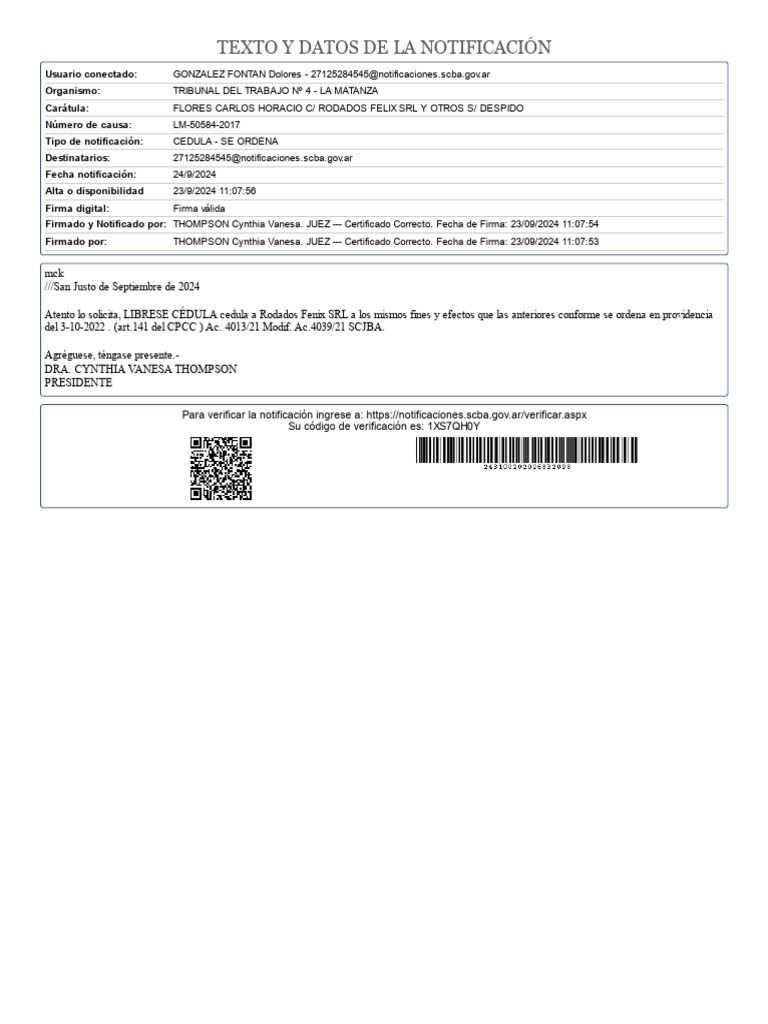 Ordena Libre Cedula Flores c Rodados Felix | PDF