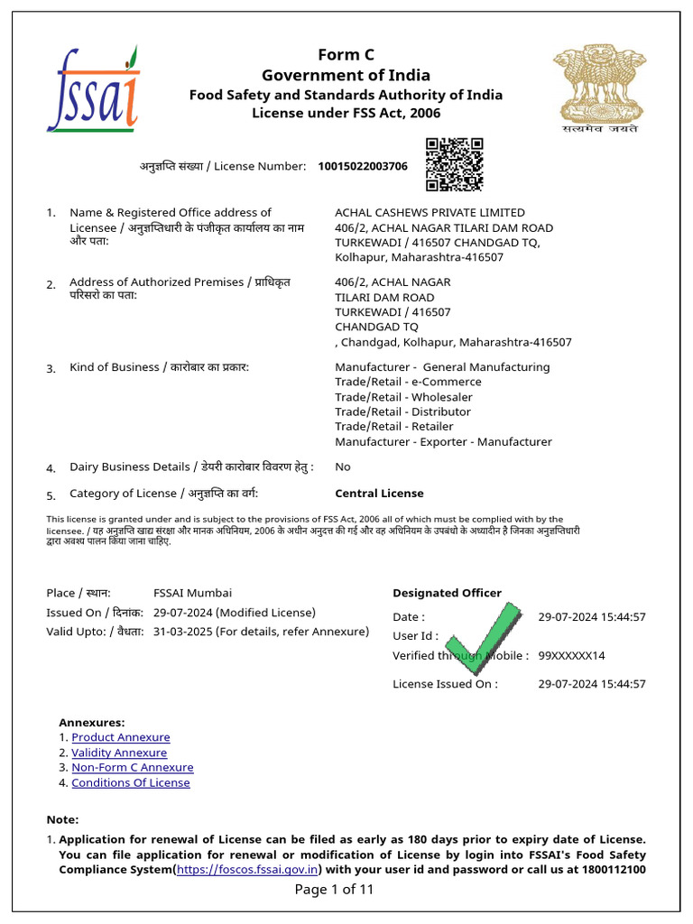 FSSAI License | PDF | Legume | Foods