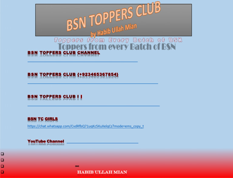 BSN Toppers Club by Habib Ullah Mian | PDF