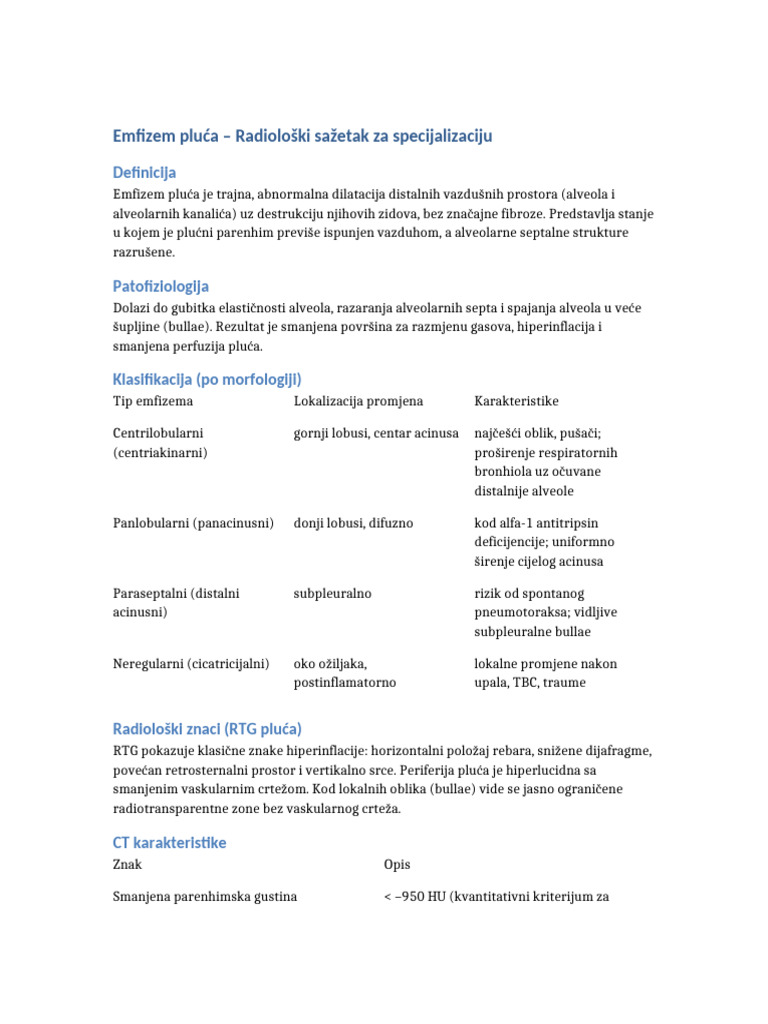 Emfizem Pluca Radiologija | PDF