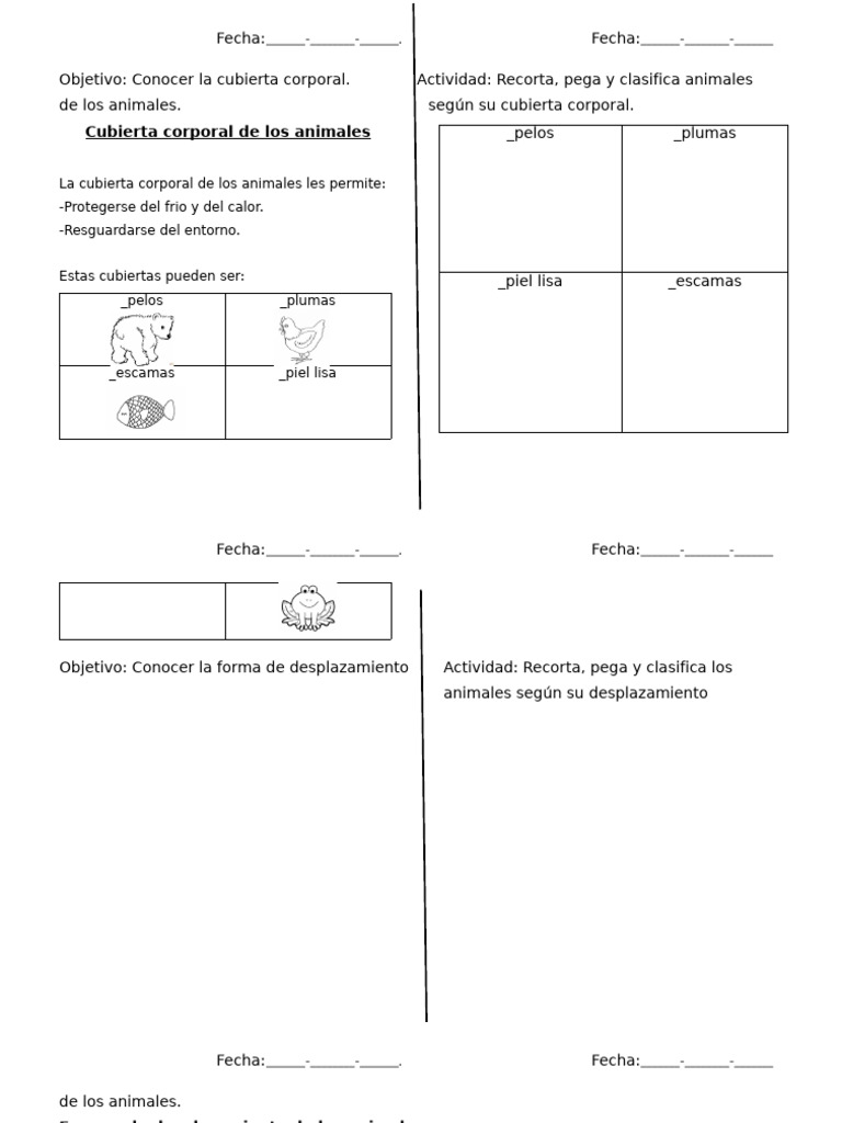 Cubierta Corporal y Desplazamiento Seres Vivos 1° | PDF