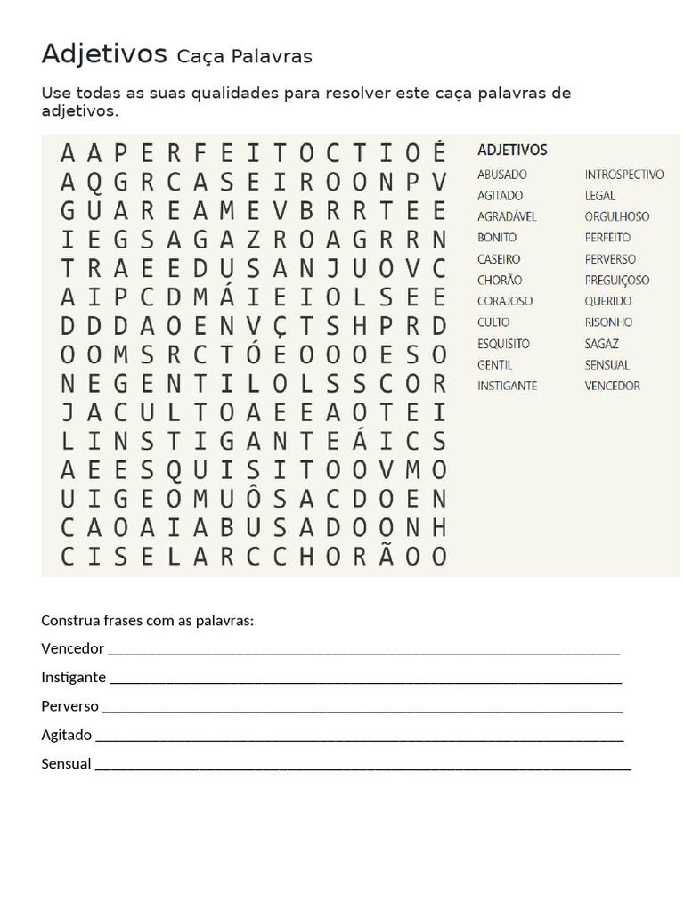 Caça-Palavras de Adjetivos | PDF