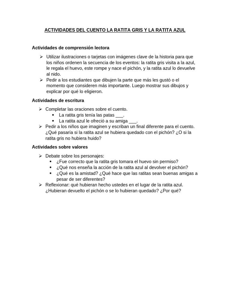 Actividades para "La Ratita Gris y Azul" | PDF