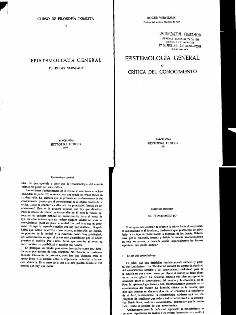 Epistemología General de Roger Verneaux | PDF | Immanuel Kant ...