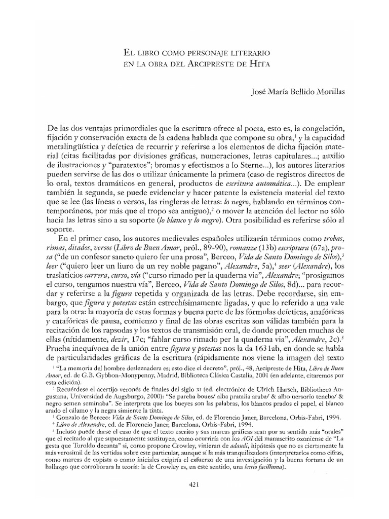 El Libro Como Personaje Literario en La Obra Del Arcipreste de Hita | PDF