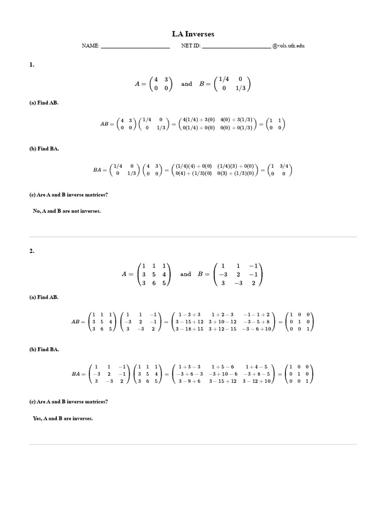 Matrix Inverses and Calculations Guide | PDF | Functional Analysis ...