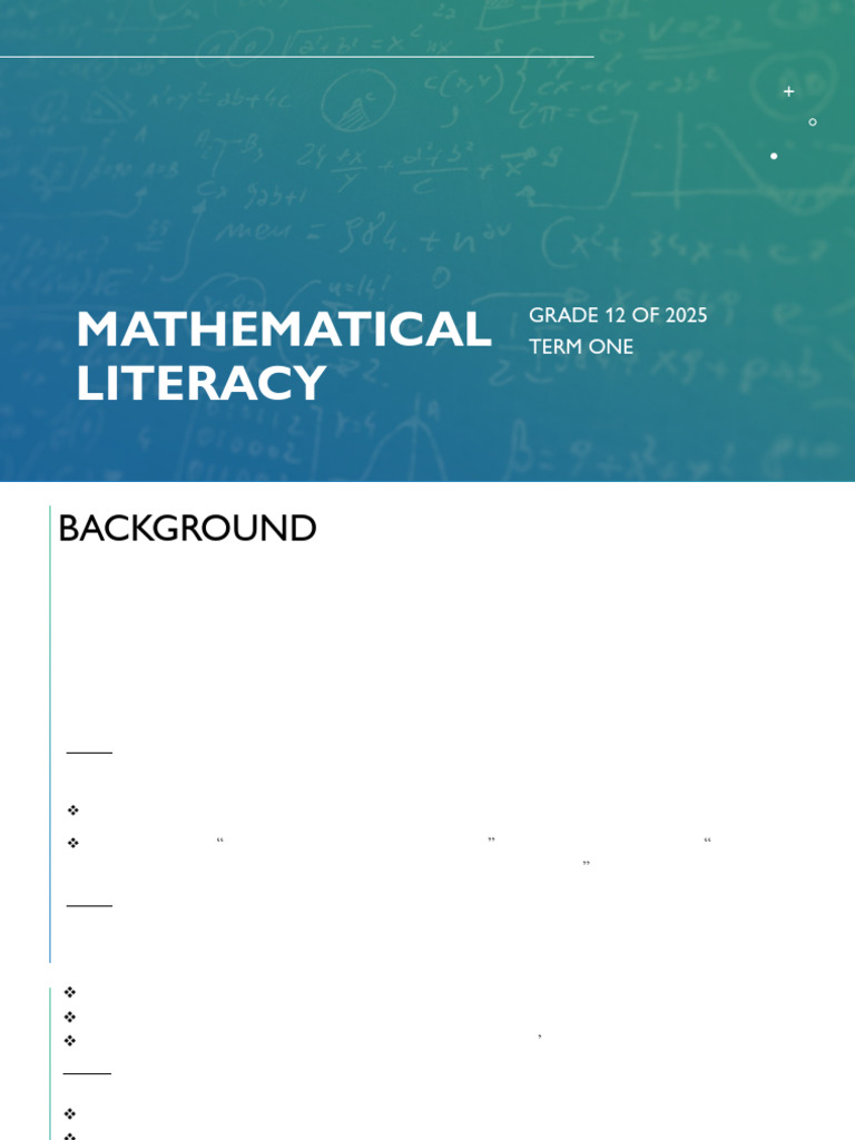 Mathematical Literacy Grade 12 First Slides | PDF