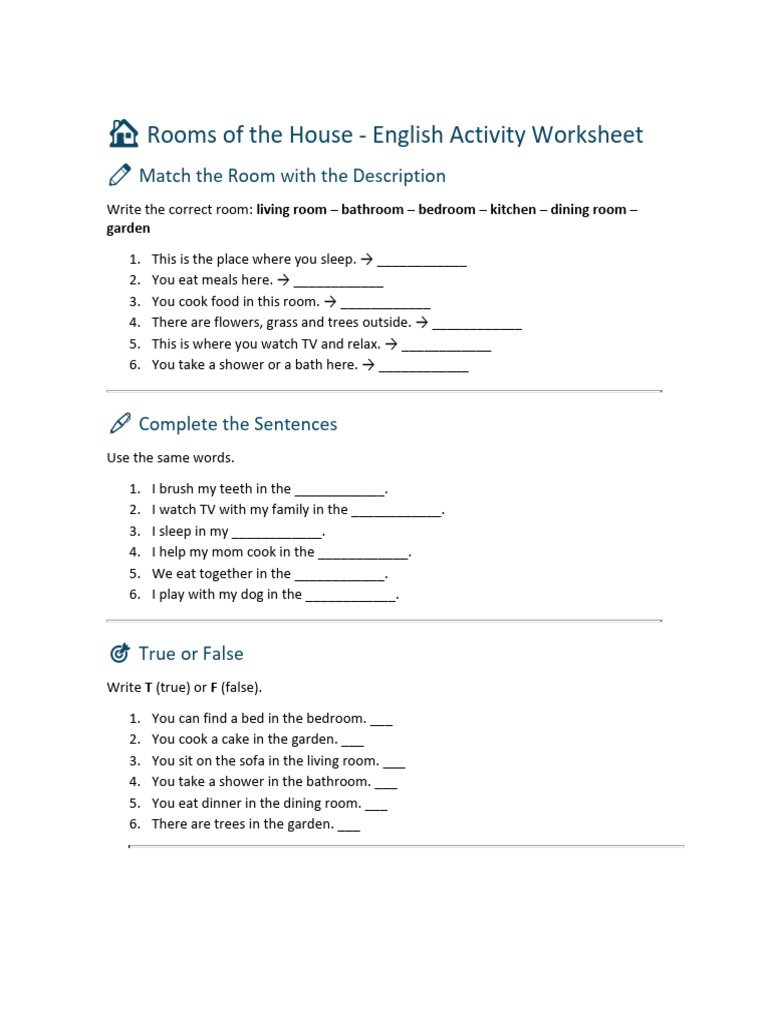 Rooms of the House Worksheet | PDF
