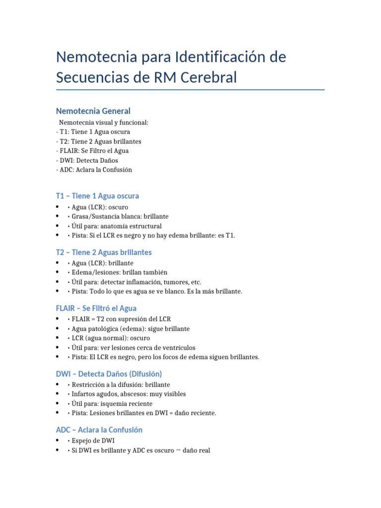Nemotecnia para RM Cerebral | PDF