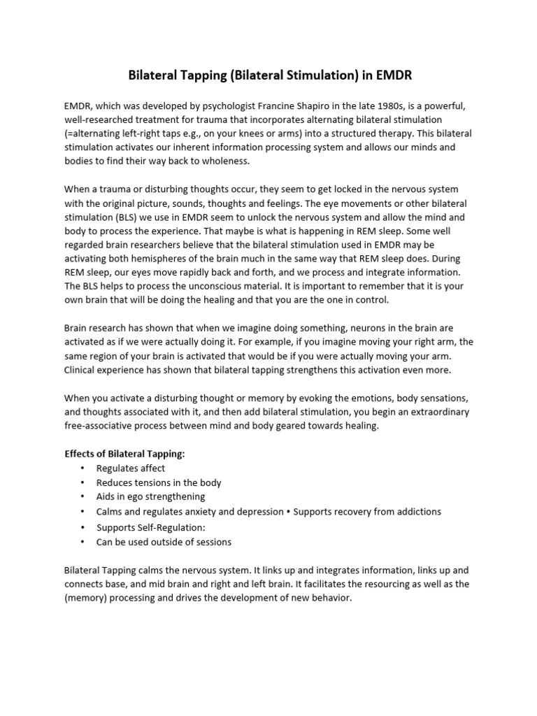 Bilateral Tapping (Bilateral Stimulation) in EMDR | PDF | Eye Movement ...