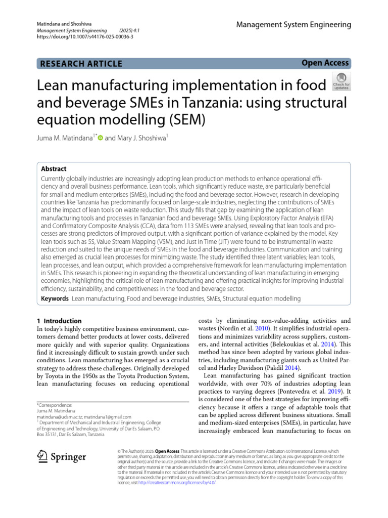 Lean Manufacturing Implementation in Food and Beverage Smes in Tanzania ...