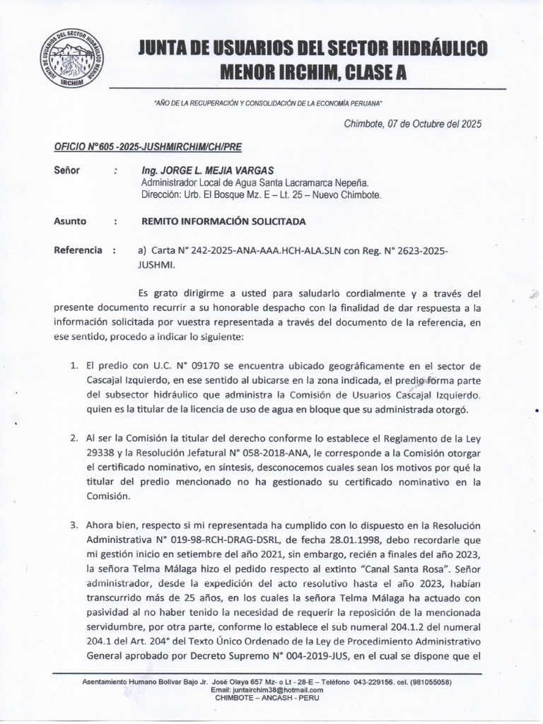Remite Informacion Solicitada - Junta Irchim | PDF