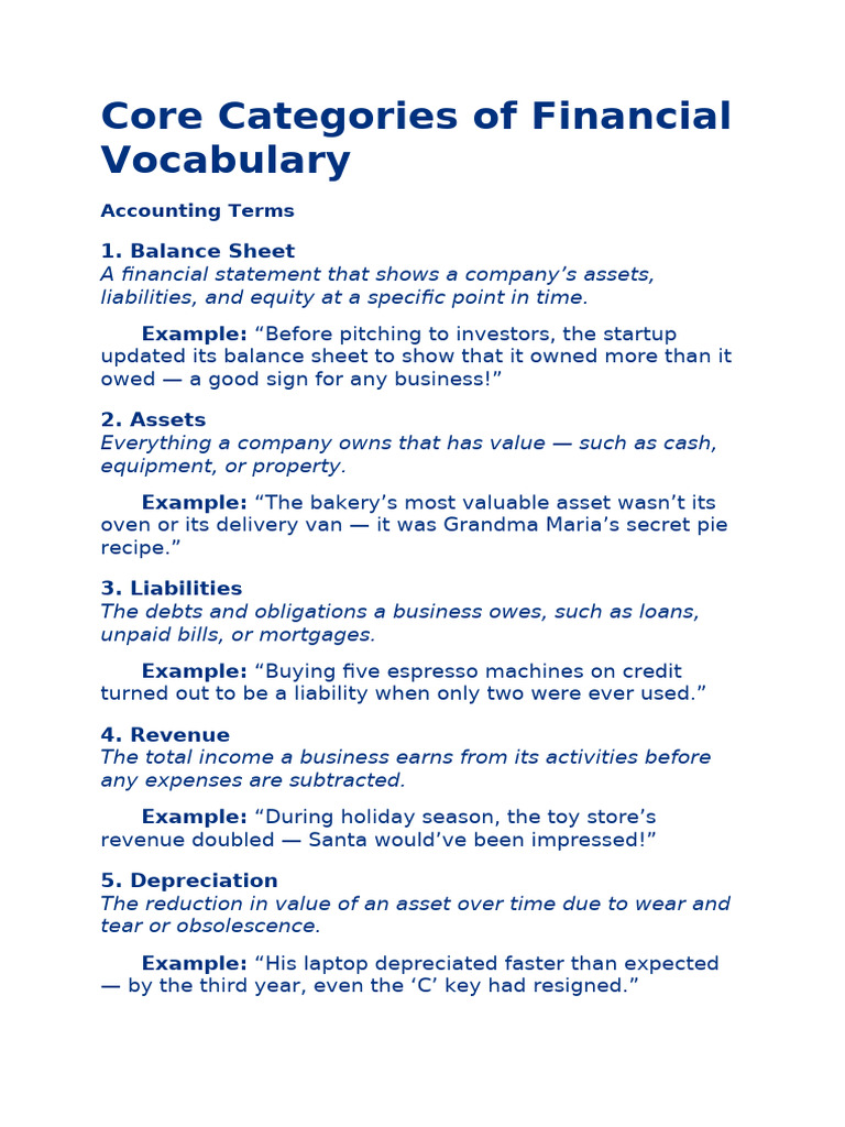 Essential Financial Vocabulary Guide | PDF | Loans | Balance Sheet
