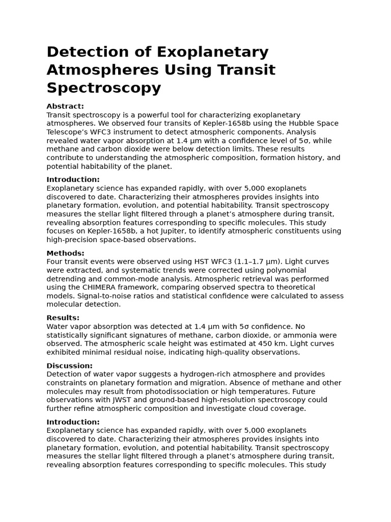 Detection of Exoplanetary Atmospheres Using Transit Spectros | PDF ...