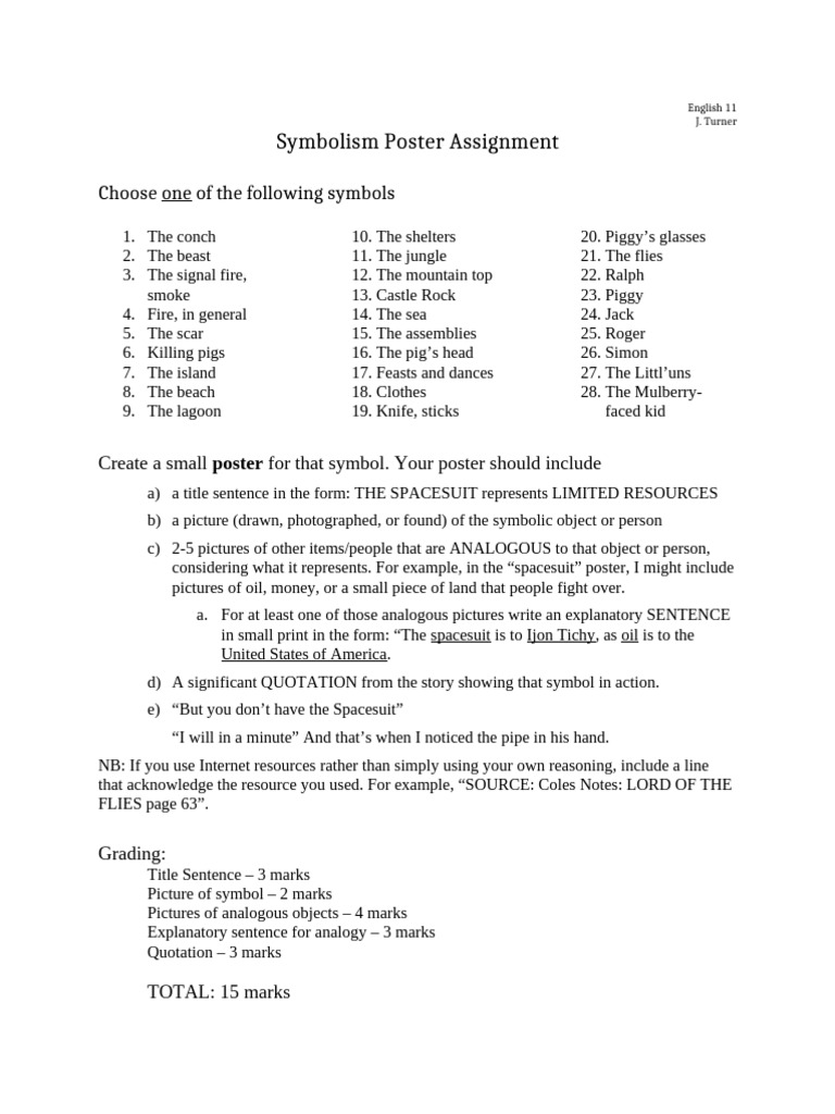 En 11 Lotf Symbolism Posters Assignment | PDF | Chess Openings | Chess