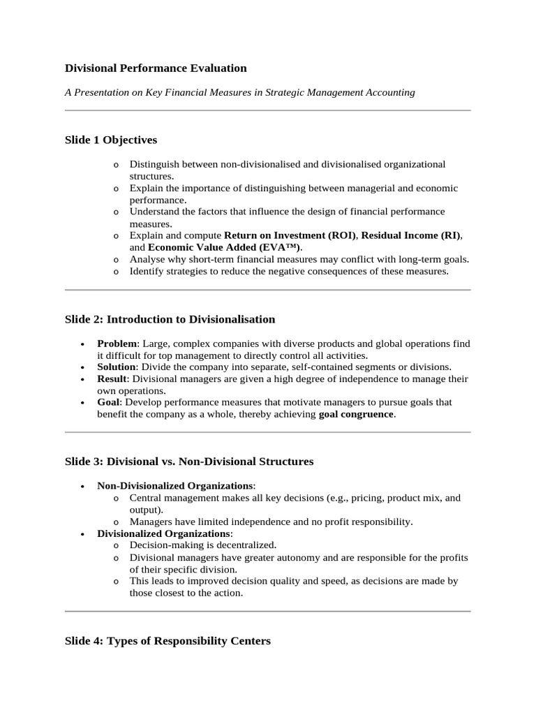 Divisional Performance Evaluation Metrics | PDF | Return On Investment ...