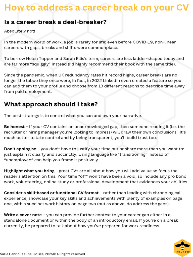 Handling A Career Break On Your CV | PDF