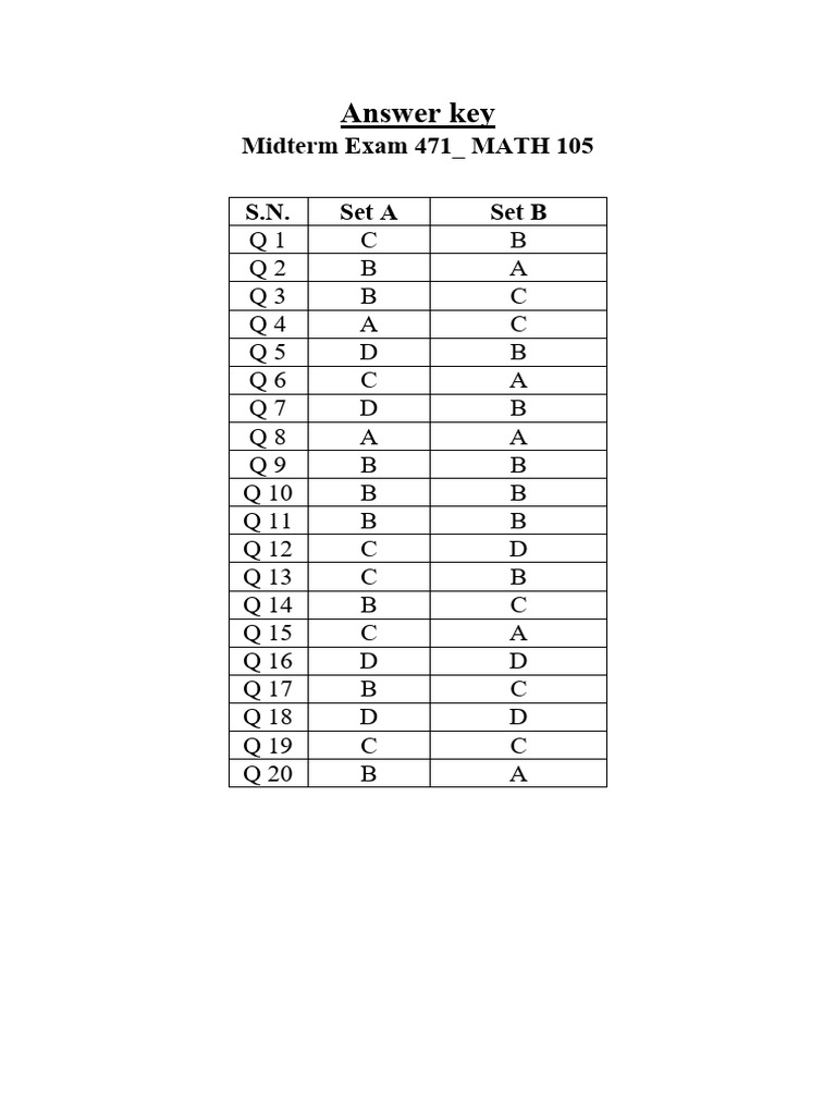 MATH 105 Midterm Exam Answer Key | PDF