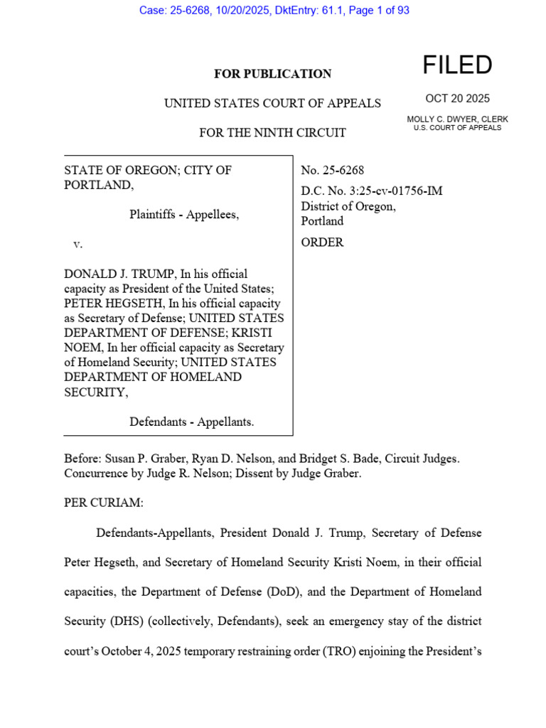 US Court of Appeals National Guard To Portland | PDF | Injunction | U.S. Immigration And Customs ...