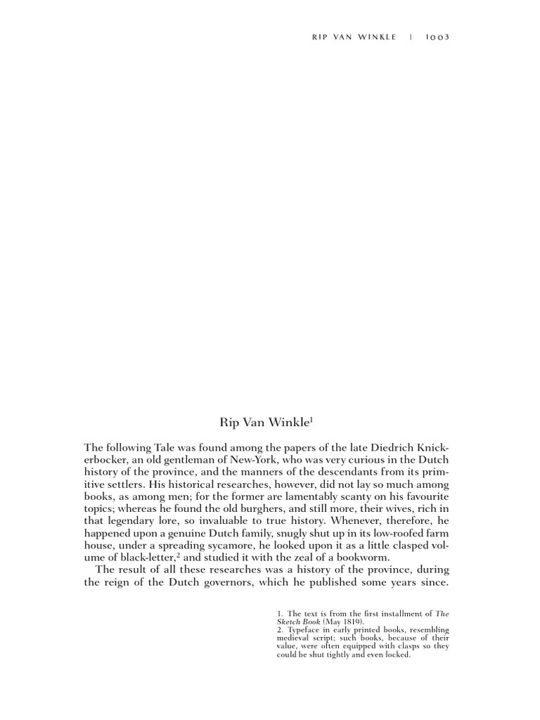 Rip Van Winkle Washington Irving | PDF