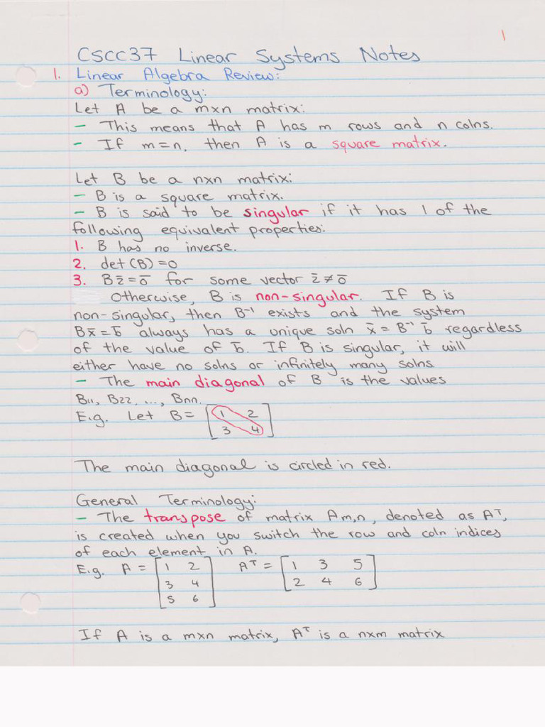 CSCC37 Linear Systems Notes | PDF