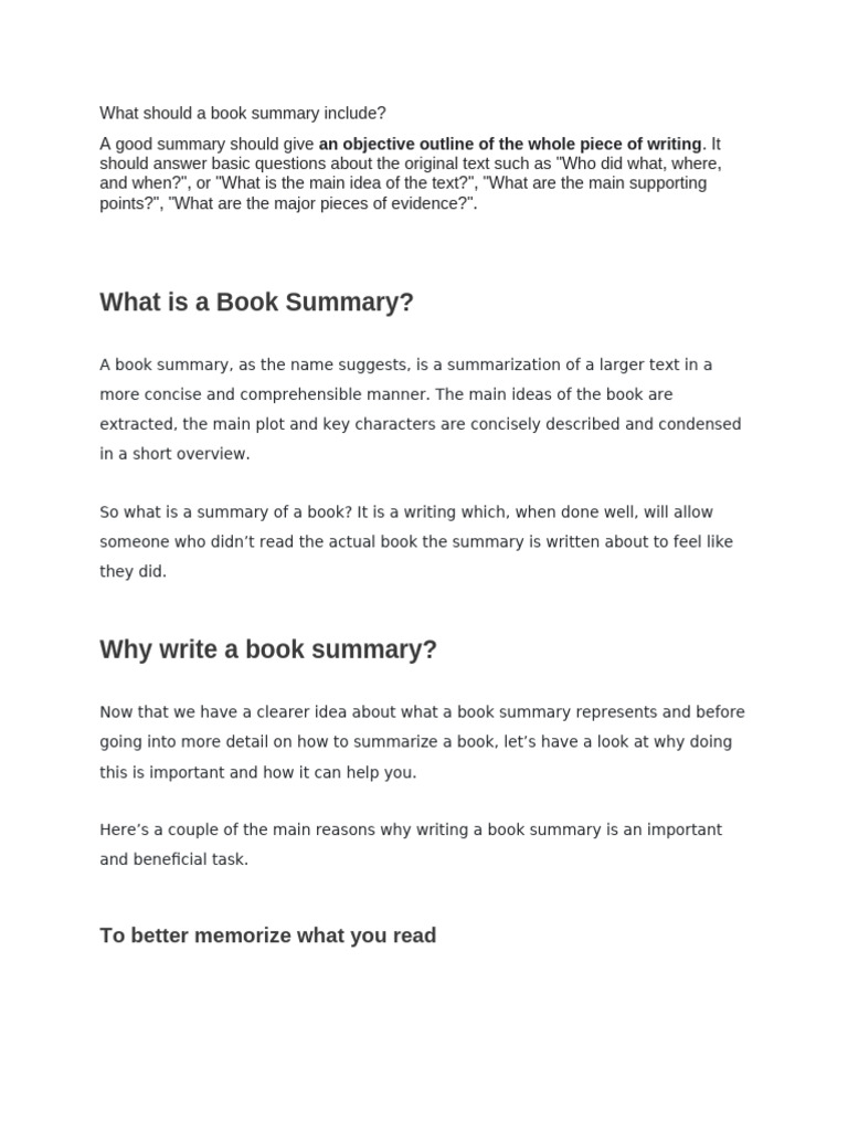 What Should A Book Summary Include | PDF | Books | Mind